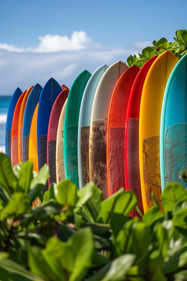 Colorful Surfboards on a Tropical Beach. Stock Illustration ...