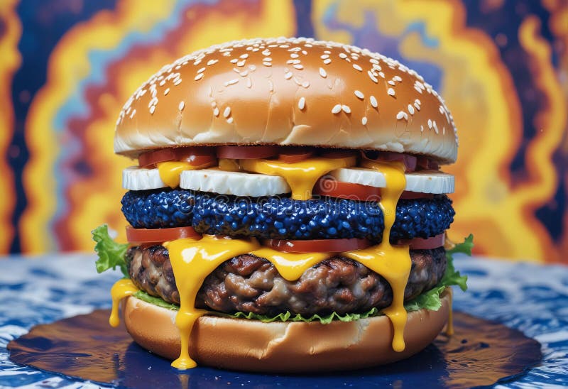 A Colorful, Surreal Hamburger with Dripping Sauces Stock Illustration ...