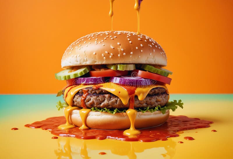 A Colorful, Surreal Hamburger with Dripping Sauces Stock Illustration ...
