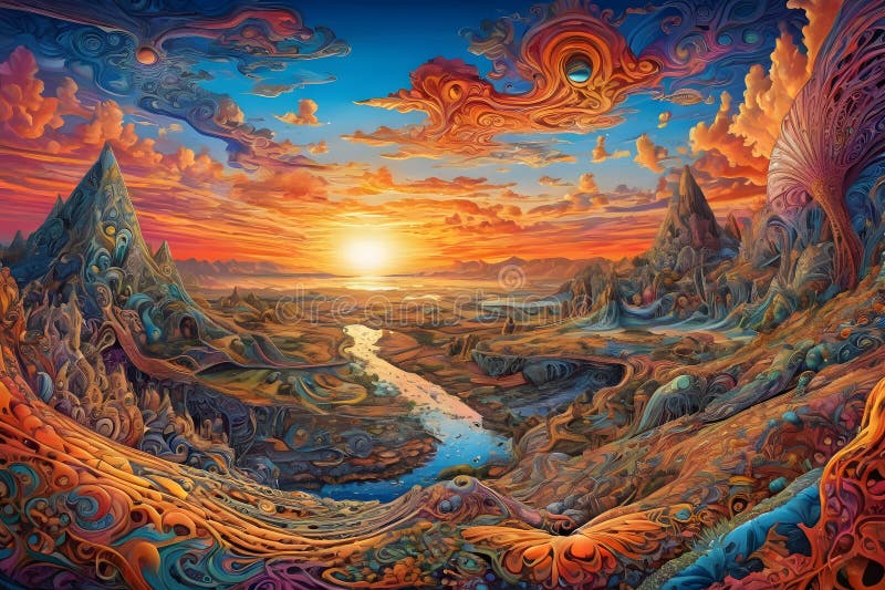 Colorful Surreal Landscape at Sunset. Created with Generative AI Stock ...