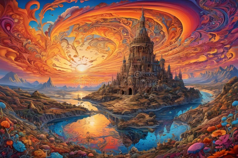 Colorful Surreal Landscape at Sunset. Created with Generative AI Stock ...