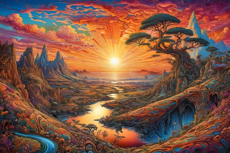 Colorful Surreal Landscape at Sunset. Created with Generative AI Stock ...