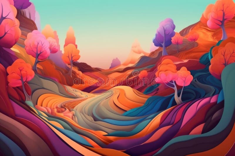 Colorful and Surreal Landscape, with Twisting Shapes and Unknown Forms ...