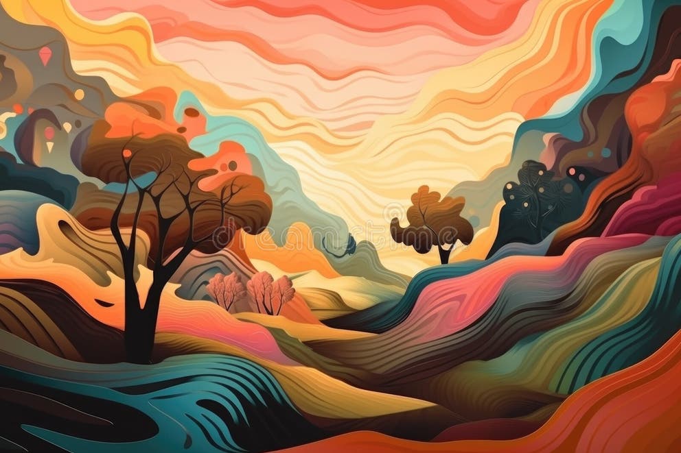 Colorful and Surreal Landscape, with Twisting Shapes and Unknown Forms ...