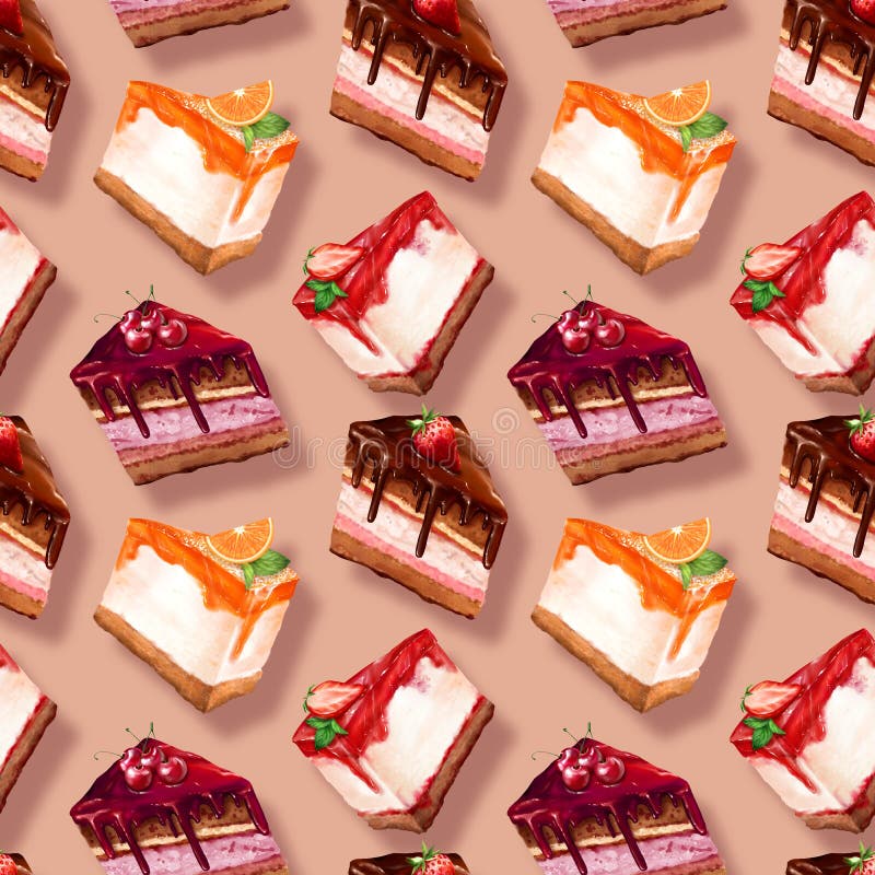 Colorful Sweet Cakes Slices Seamless Background. Sweet Pattern Stock ...