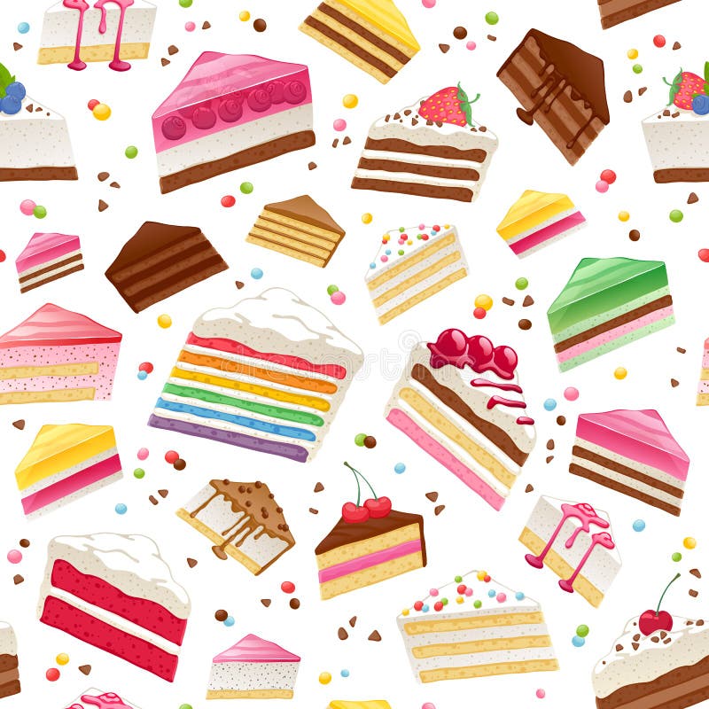 Colorful Sweet Cakes Slices Seamless Background. Stock Vector ...