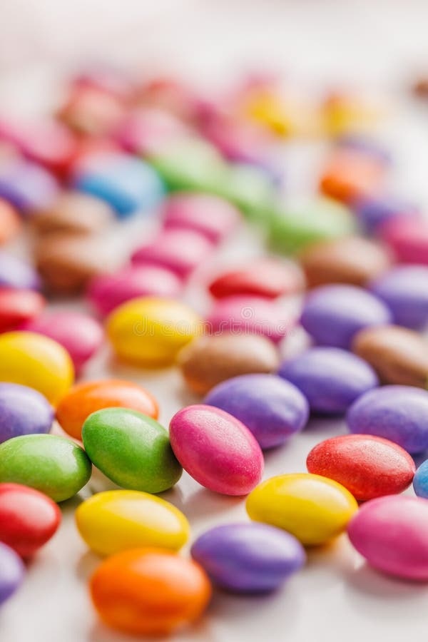 Colorful Sweet Candies on White Table Stock Image - Image of candy ...