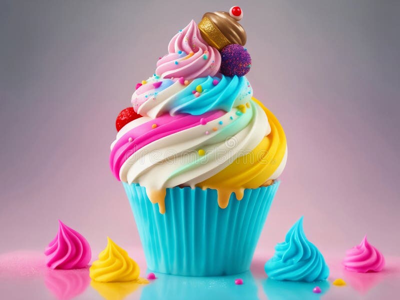Colorful Sweet Cupcake, Generative AI Illustration Stock Illustration ...
