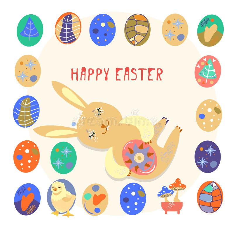 Colorful Sweet Happy Easter Greeting Card. Vector Image of Easter ...