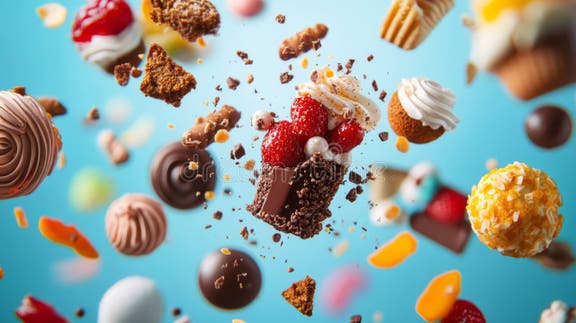 Colorful Sweets Falling on Blue Background Stock Illustration ...