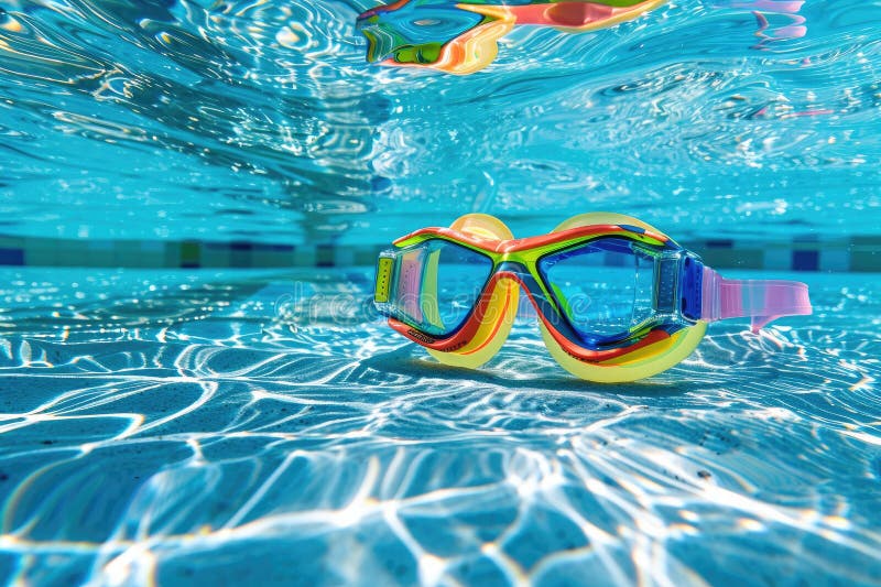 Colorful Swim Goggles Float in Clear Pool Stock Illustration ...