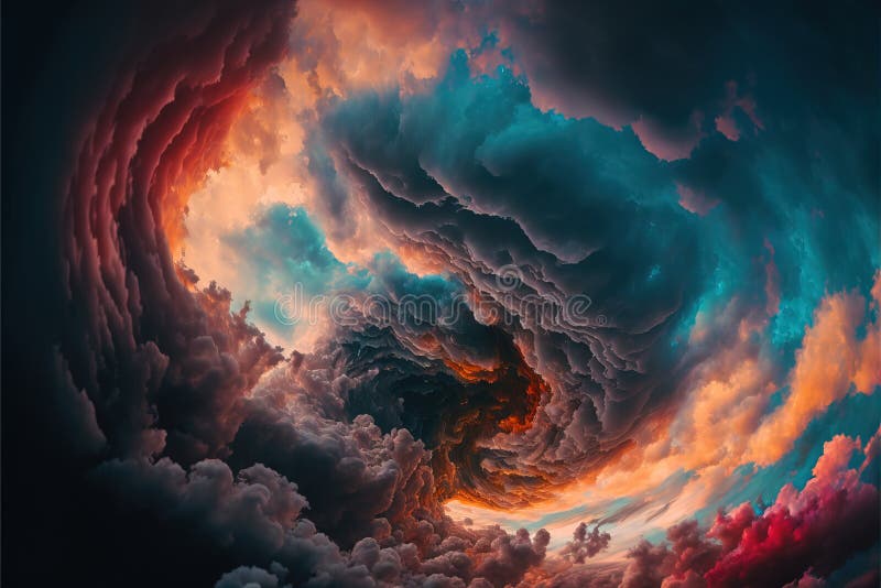 A Colorful Swirl of Clouds in the Sky with a Blue and Red Center and a ...