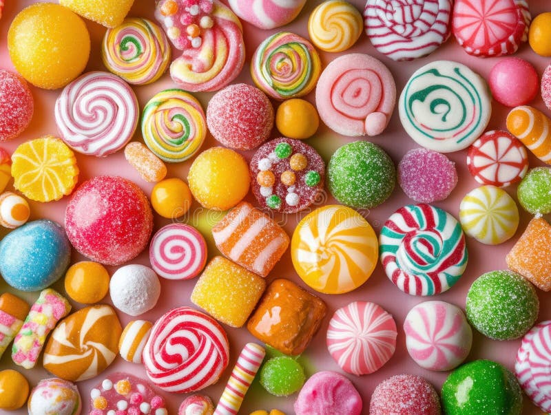 Colorful Swirl Lollipops and Candy Arranged Beautifully in Playful ...