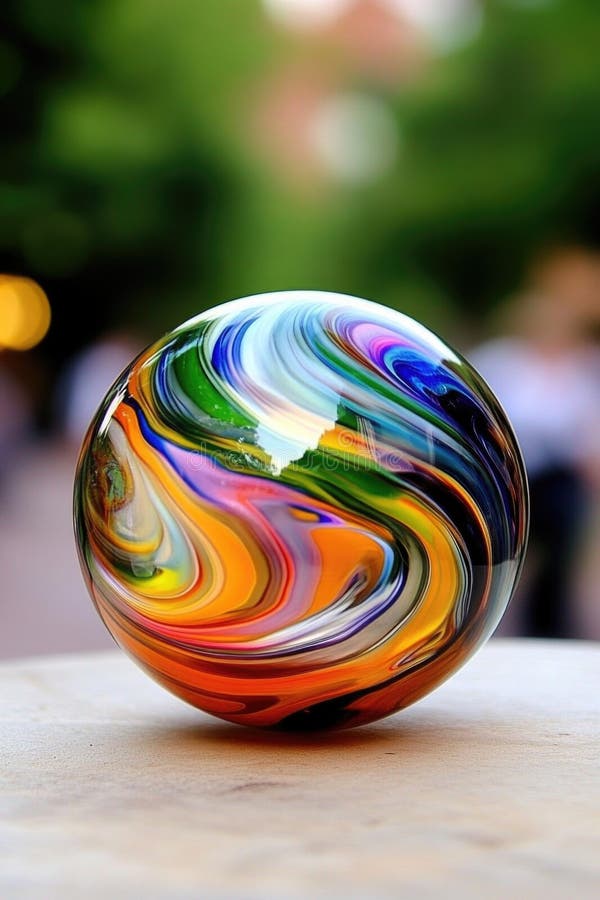 Colorful Swirled Glass Sphere on Outdoor Table Stock Illustration ...