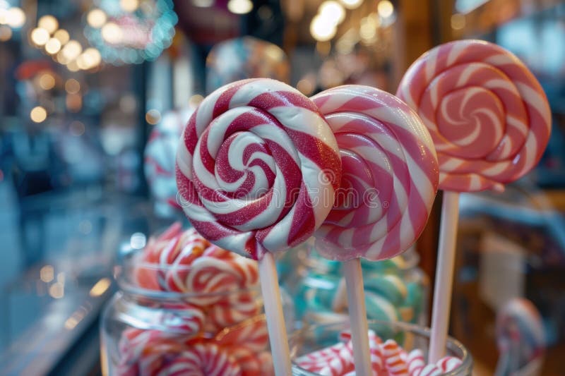 Colorful Swirled Lollipops on Display Stock Illustration - Illustration ...