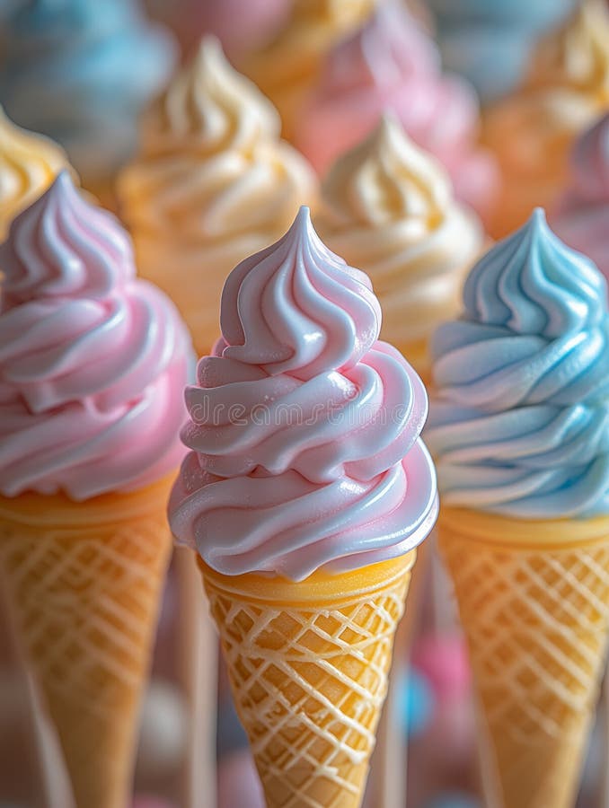 Colorful Swirled Soft Serve Ice Cream Cones Stock Photos - Free ...