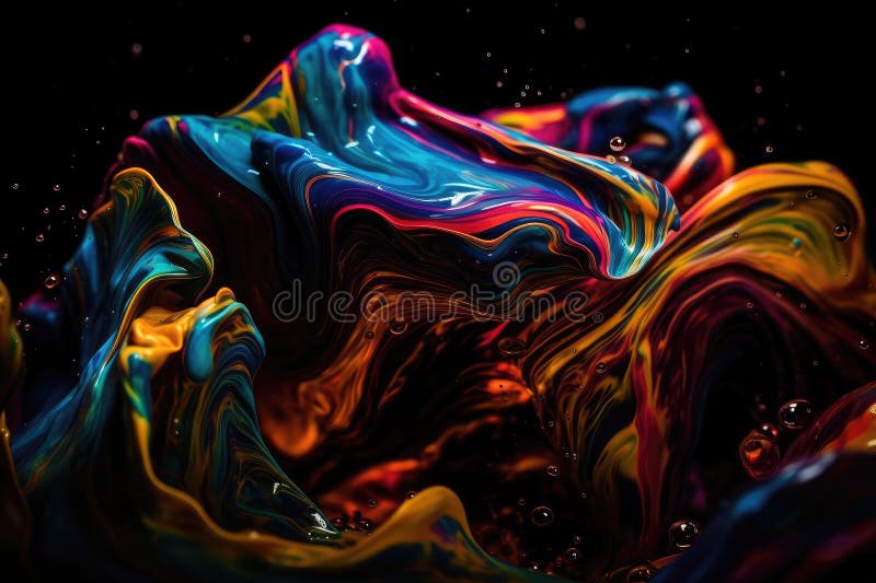 Colorful Swirling Liquid Motion on Glossy Black Background for Design ...