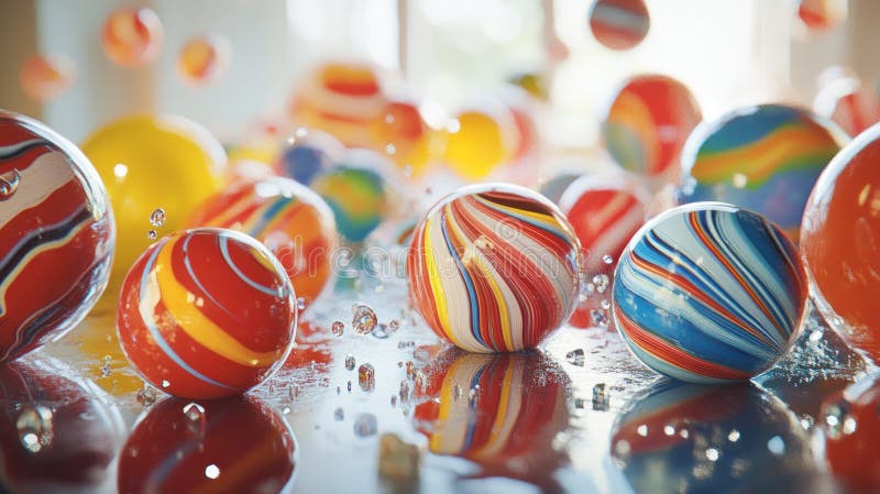 Colorful Marbles on a Reflective Surface Stock Illustration ...