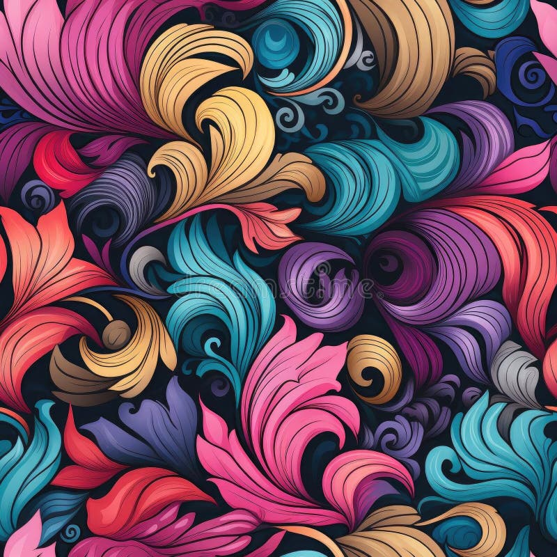 Colorful Swirls Create an Ornamental Floral Pattern (tiled) Stock Illustration - Illustration of ...