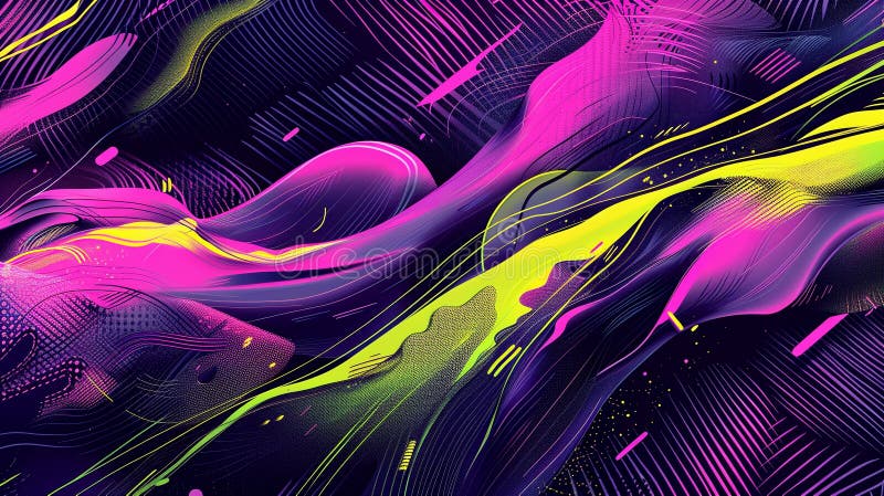 Vibrant Abstract Waves of Pink and Yellow Dance Across a Dark ...