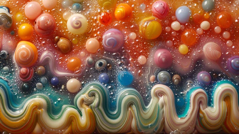 A Colorful Swirls of Paint and Bubbles on a Surface, AI Stock Image ...