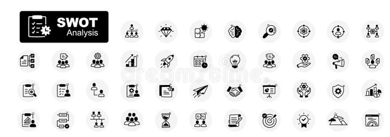Black and White SWOT Analysis Icons. Vector Editable Stroke Icons Stock ...