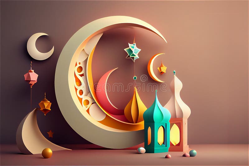 Colorful Symbols of Celebrating Ramadan Kareem and Eid Mubarak. Stock ...