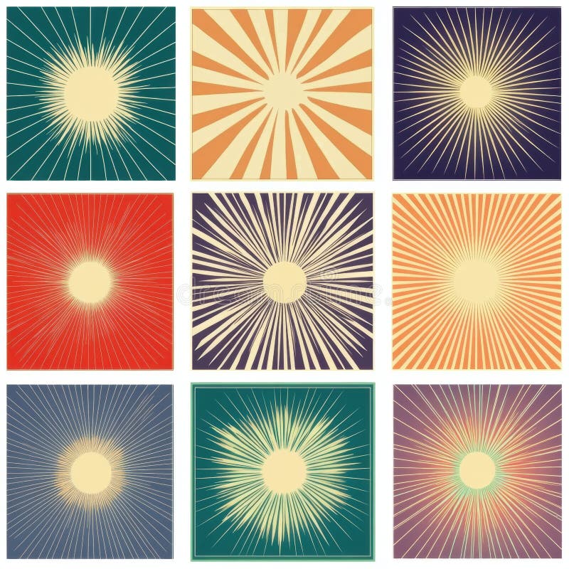 Colorful Symmetric Starburst Patterns in a Grid Layout Stock ...