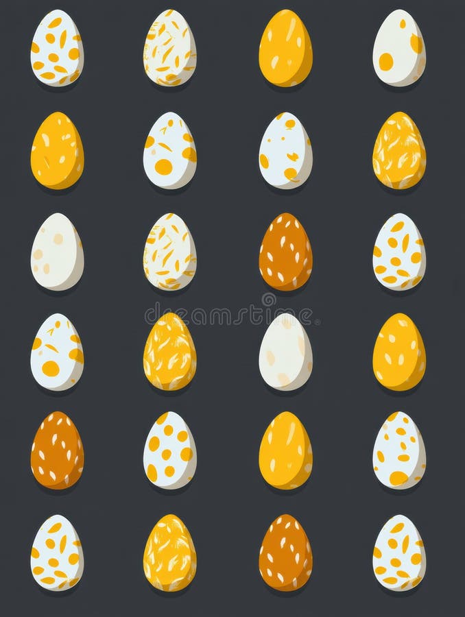 Colorful Symmetrical Flat Pattern of Small Egg Icons on a Dark ...