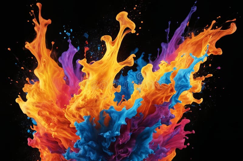 Colorful Symphony: Dynamic Ink Explosion Against Black Background Stock ...