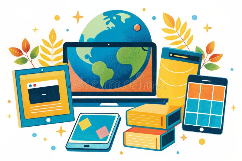 A Colorful Symphony of Technology in a Modern World Stock Photo - Image ...