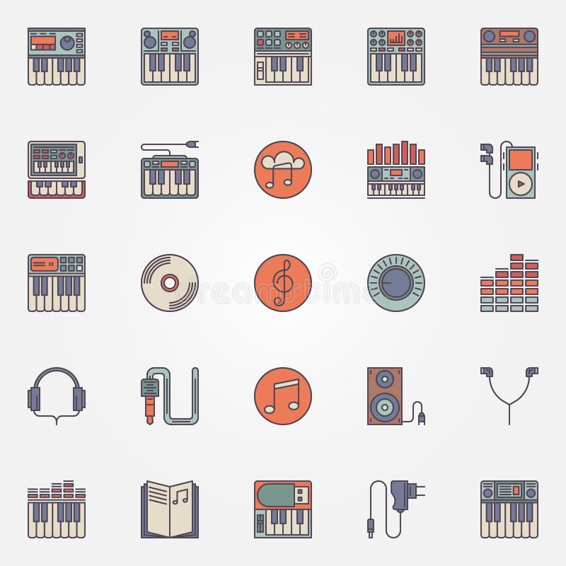 Colorful synthesizer icons stock vector. Illustration of musical - 59722647
