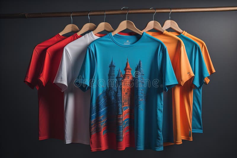 Colorful T-shirts in Front of Dark Background. Ai Generative Stock ...