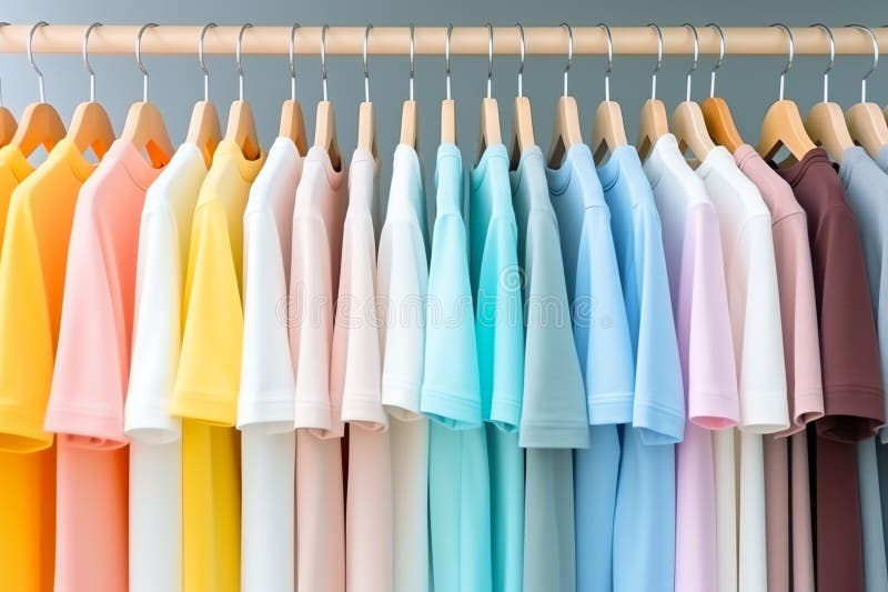 Colorful T Shirts Hanging on Racks, AI Geneated Stock Illustration ...