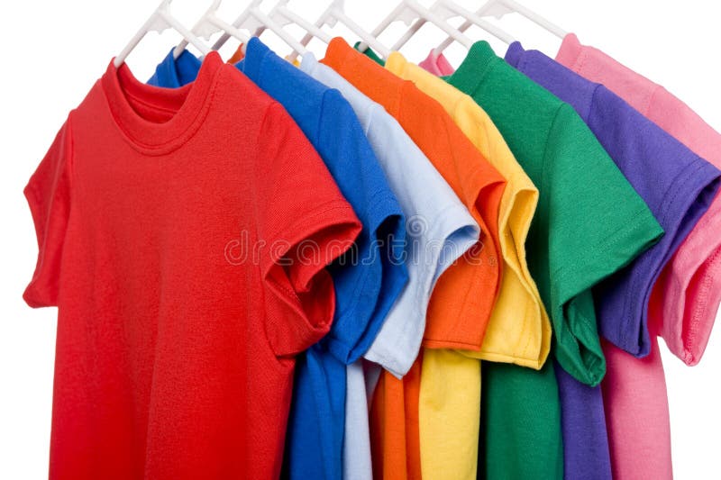 Colorful T-Shirts on White stock photo. Image of orange - 7072964