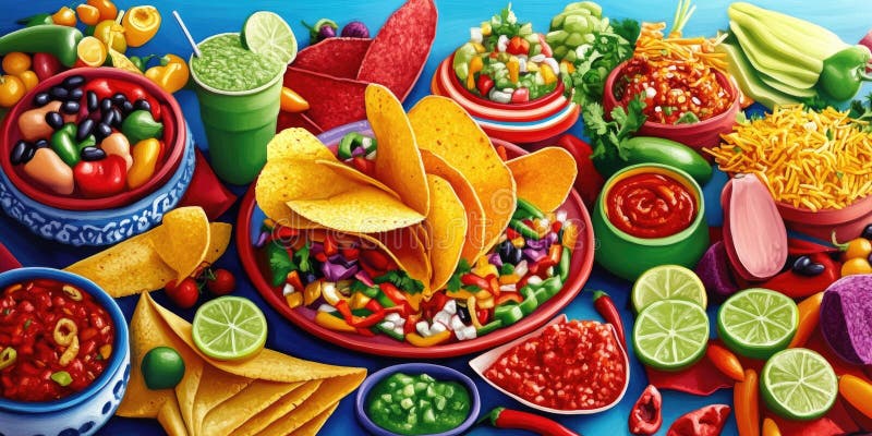Colorful Table with Many Different Types of Food, Including Chips ...