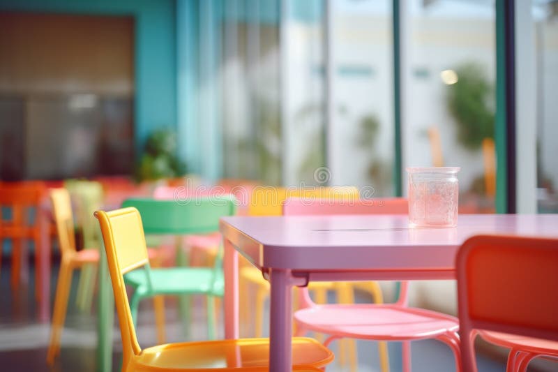 Colorful Tables and Stools. Retro Dining Setup with Formica Table and ...