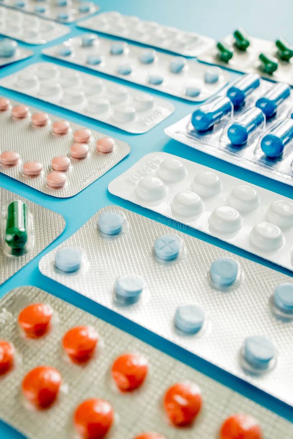 Colorful of Tablets and Capsules Pill in Blister Packaging Arranged ...
