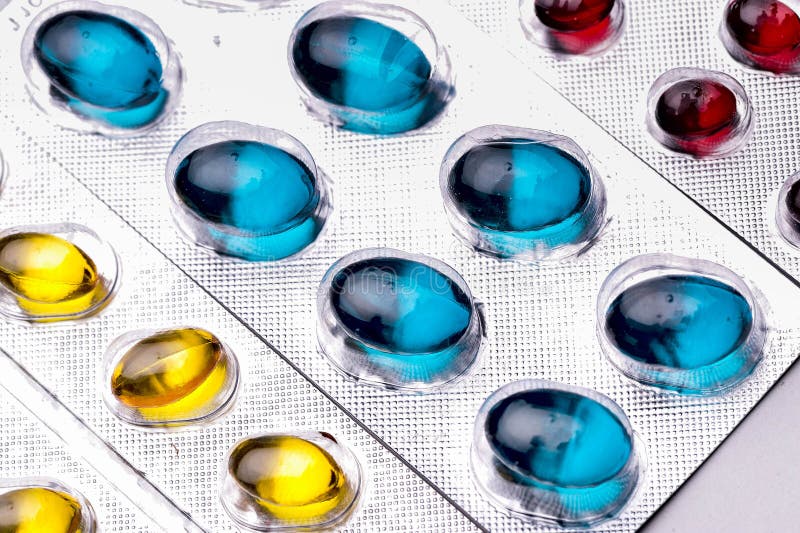 Colorful of Tablets and Capsules Pill in Blister Packaging Arranged ...
