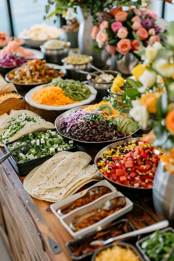 Colorful Taco Bar Setup Display Stock Image - Image of salsa, party ...
