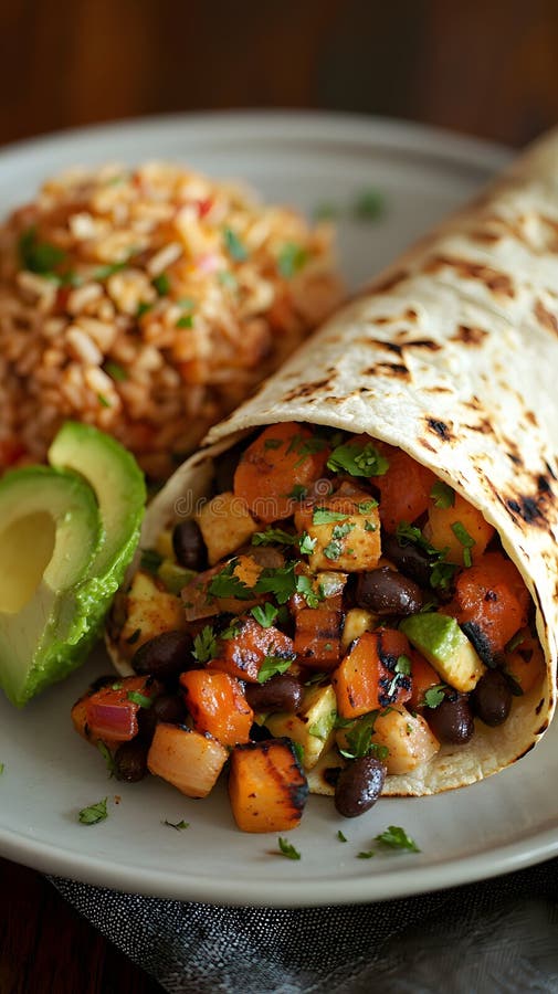 Colorful Taco Filled with Vegetables and Rice on a Plate Generative AI ...