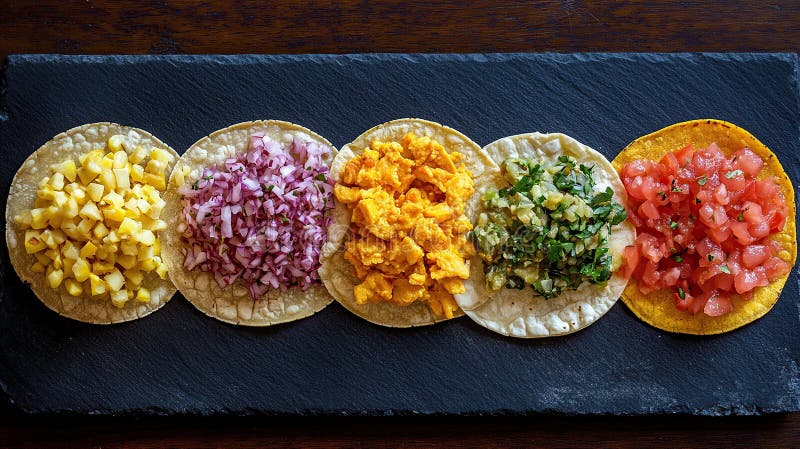 Colorful Tacos on Slate, Restaurant Menu, Overhead Shot Stock Image ...