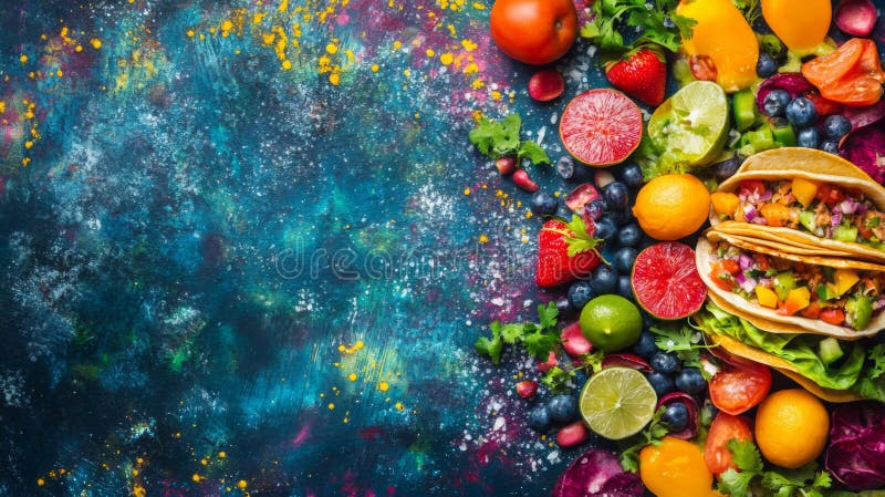 Colorful Tacos Surrounded by Fresh Fruits and Vegetables Stock ...