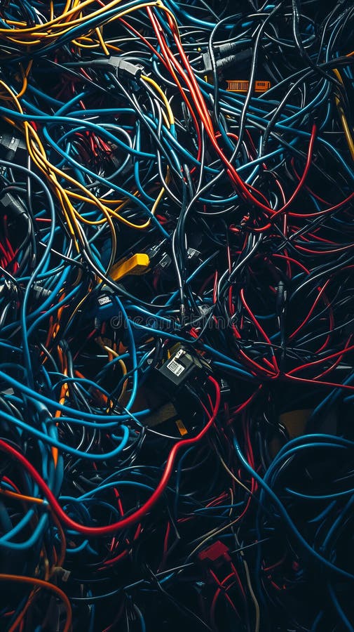 Colorful Tangle of Electrical Cables and Connectors Creating a Complex ...