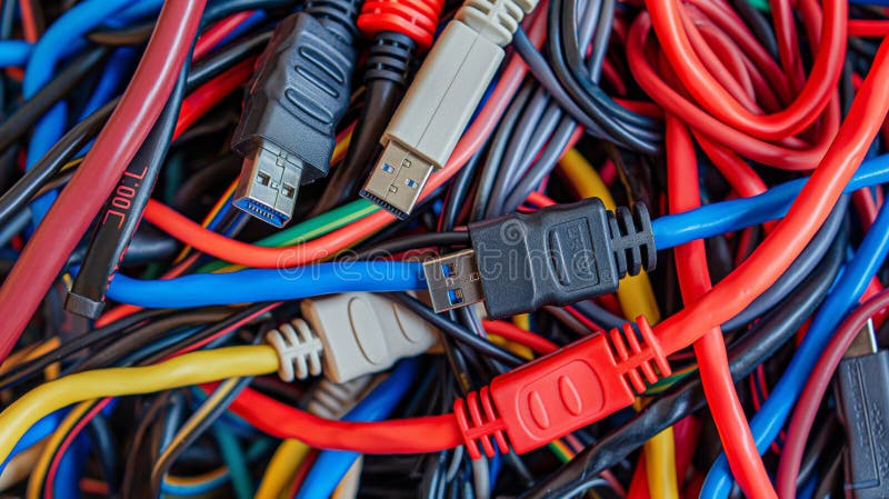Colorful Tangle of Various Cables and Wires for Technology, Electronics ...