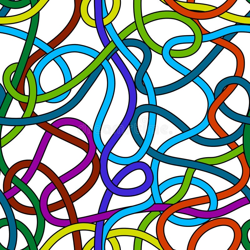 Colorful Tangled Messy Wires on White Seamless Pattern, Vector Stock ...