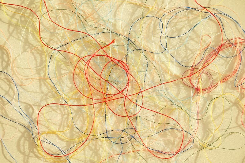 Colorful Tangled Threads on White Surface. Abstract Background Stock ...