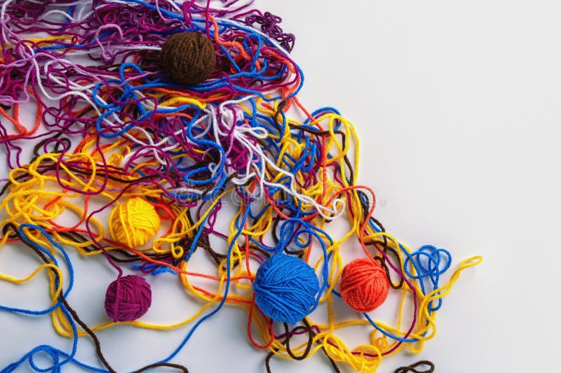 Colorful Tangled Threads and Winding Them into Balls Stock Image ...