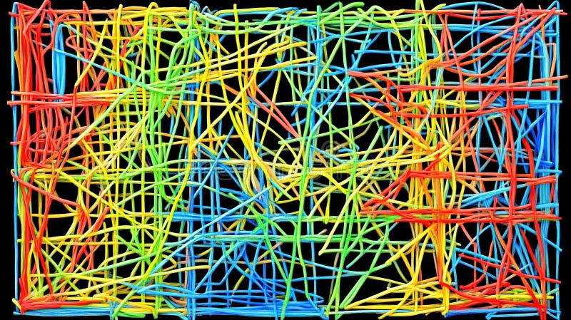 Colorful Tangled Wires, Abstract Art, Black Background, Digital Design ...