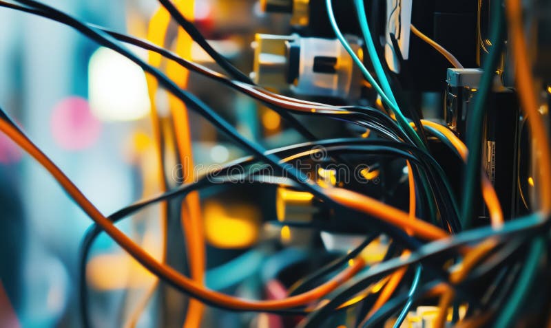 Colorful Tangled Wires and Cables in Electronic Setup Showcasing ...